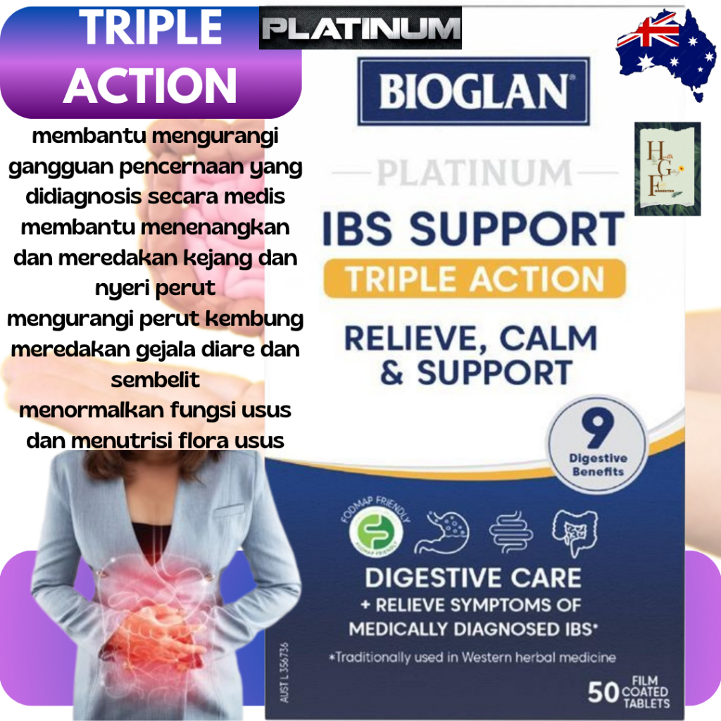 Jual Bioglan Platinum IBS Support Triple Action 50 Tablets | Shopee ...