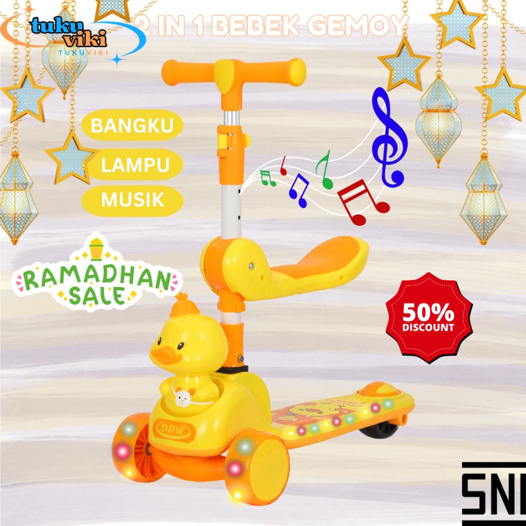 Jual Scooter Mainan Anak 3D Duck 2 in 1 Skuter Lipat Roda Tiga Lampu ...