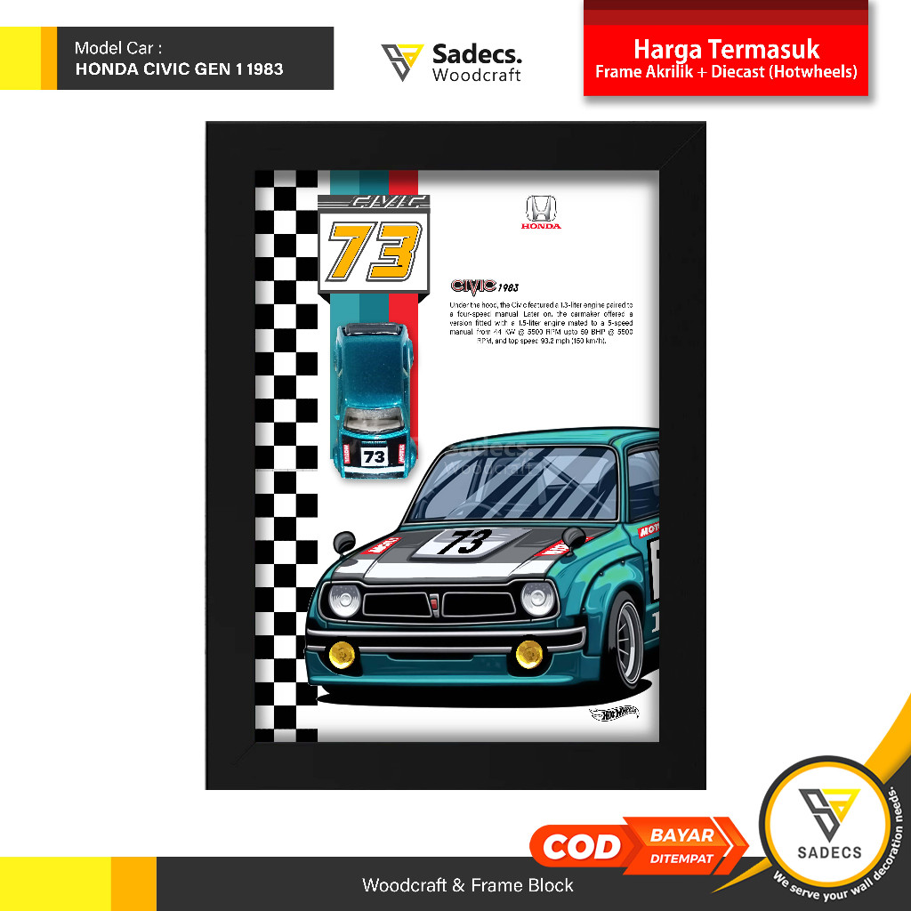 Jual Pajangan Dinding Frame Akrilik HONDA CIVIC GEN 1 TAHUN 1983 Ukuran ...