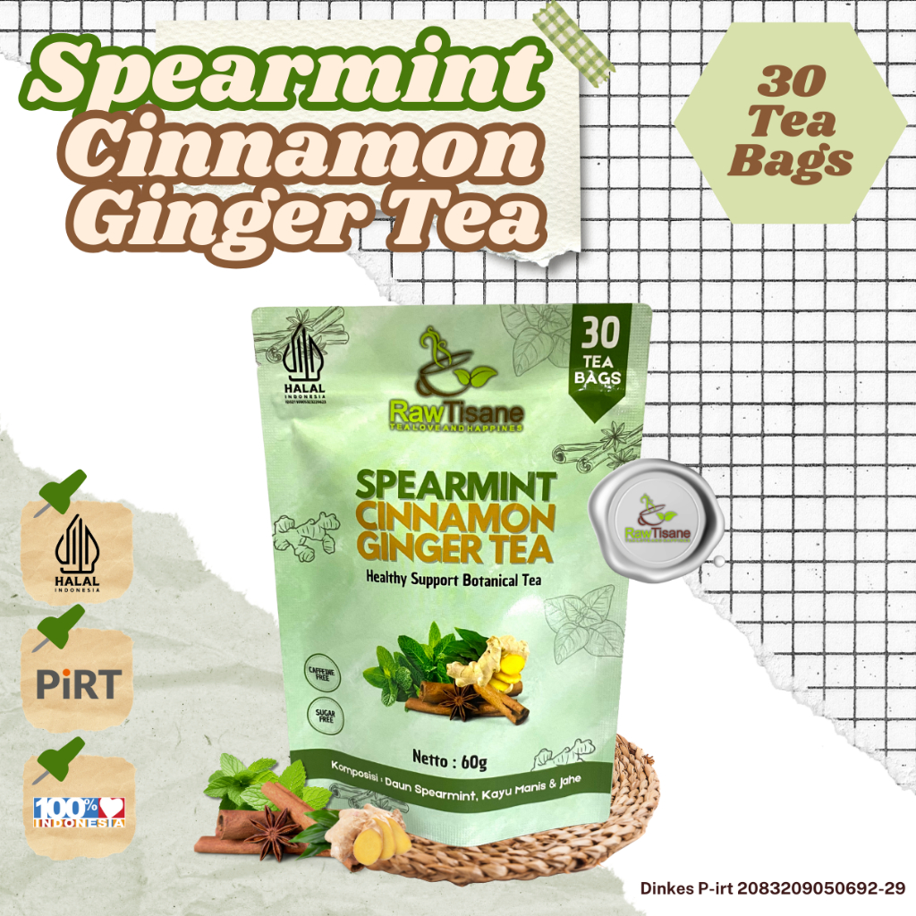 Jual RAW TISANE Spearmint Cinnamon Ginger Tea : Teh Daun Spearmint, Kayu Manis & Jahe Isi 30 Tea ...