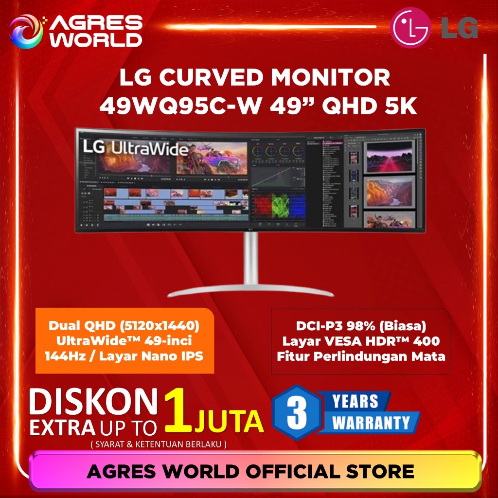 Jual LG Curved Monitor 49WQ95C-W 49 Inch Ultrawide Dual QHD 5K | Shopee Indonesia