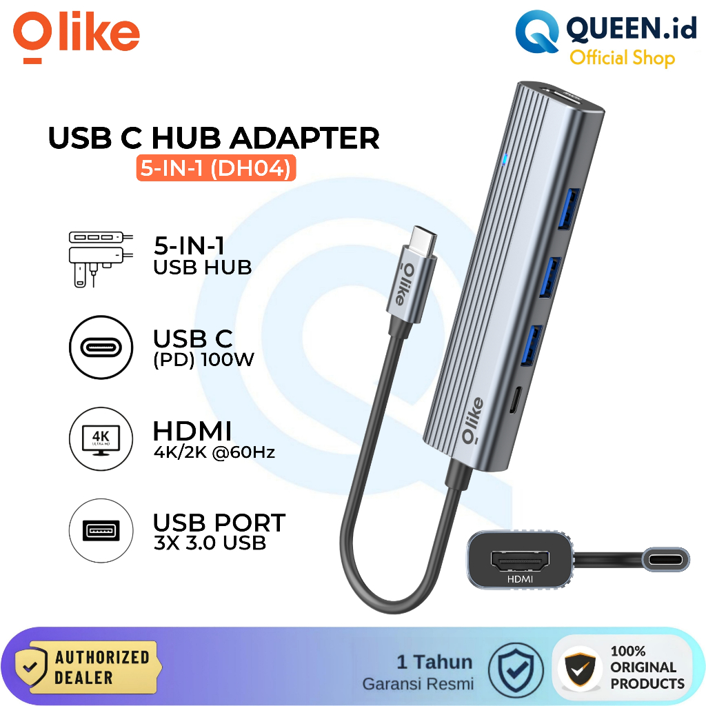 Jual Olike DH04 HUB Adapter 5in1 Extension HDMI 4K USB 3.0 TYPE C PD 100W Converter | Shopee ...
