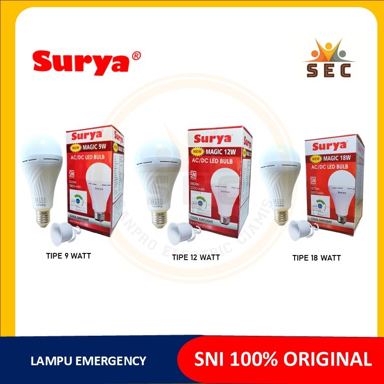 Jual LAMPU BOHLAM LED EMERGENCY SURYA MAGIC AC/DC 9W 12W 18W - SURYA ...