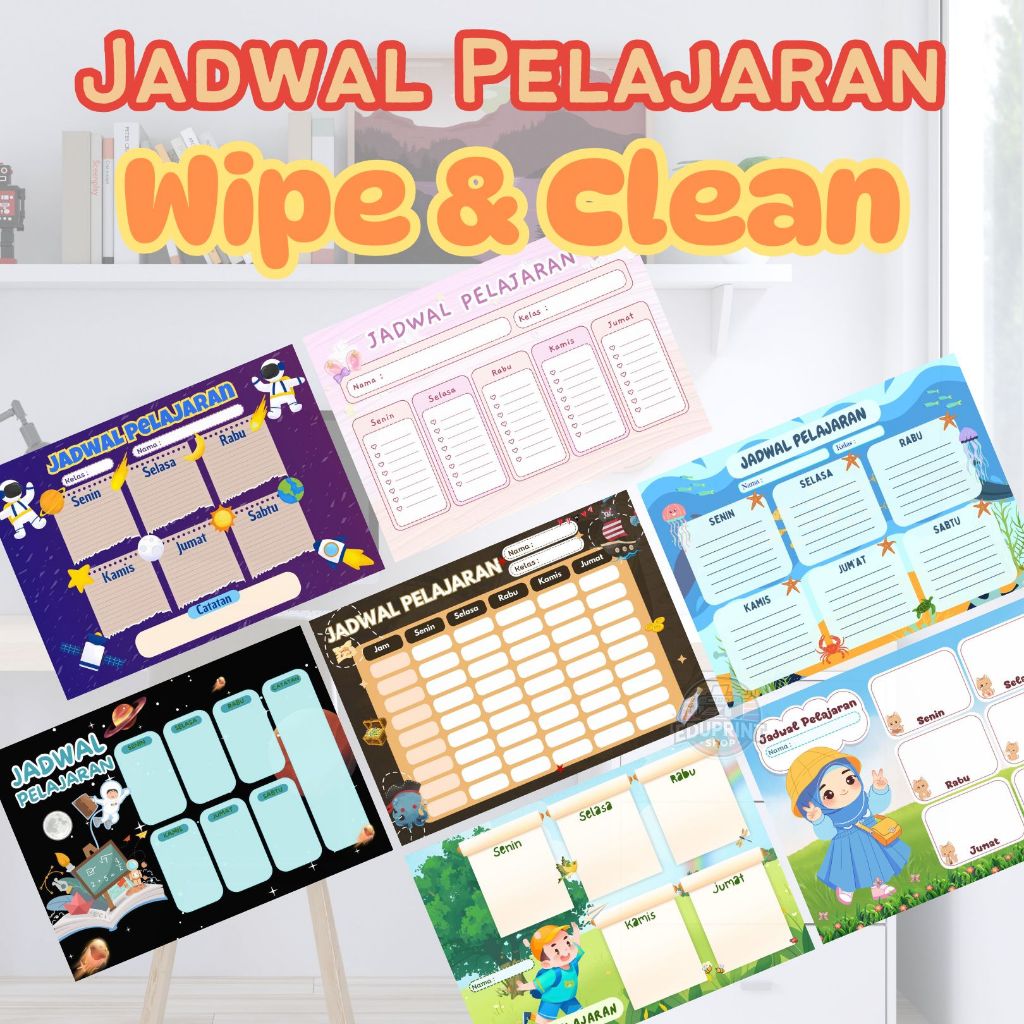 Jual Poster Jadwal Pelajaran Sekolah Wipe Clean TEBAL Class Schedule ...