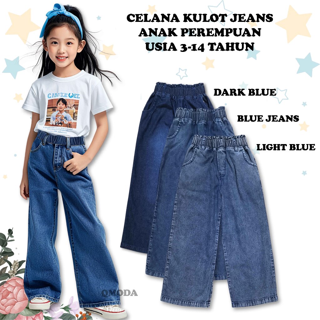 Jual CELANA KULOT JEANS ANAK PEREMPUAN LOOSE HIGHWAIST DENIM SNOW USIA 3-14 TAHUN | Shopee Indonesia