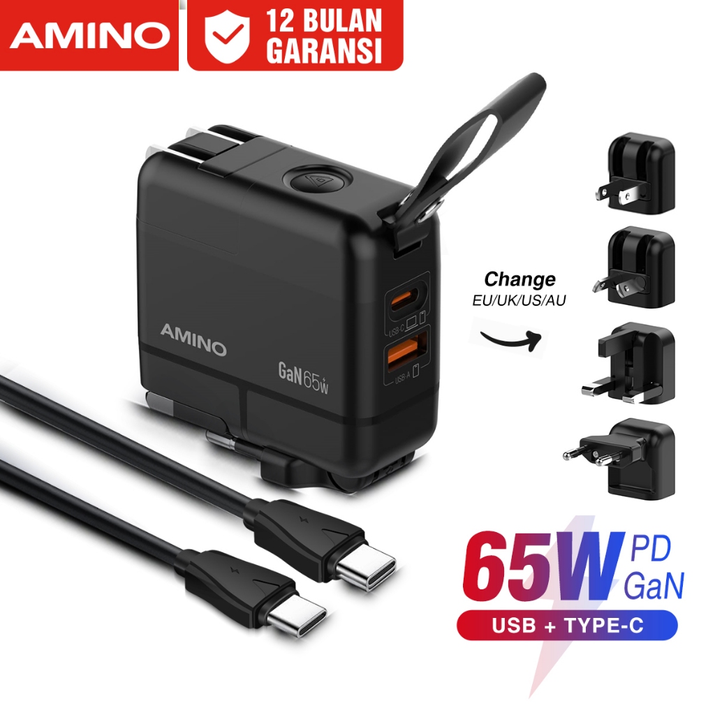 Jual AMINO GaN 65W Gan PD Travel Super Fast Charger Adapter Wall ...