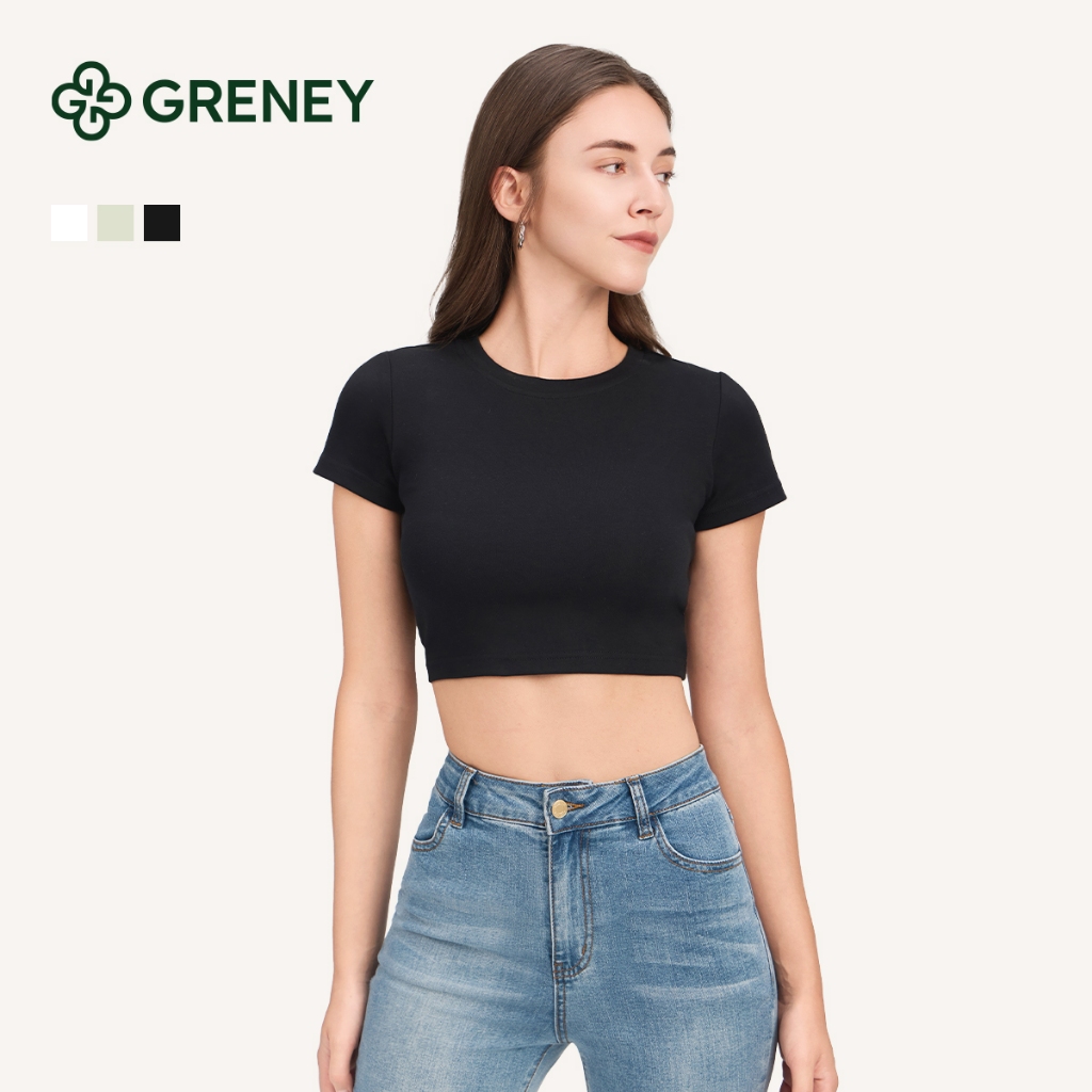 Jual GRENEY-Baju Crop Top Wanita O neck Lengan Pendek Crop Top atasan ...