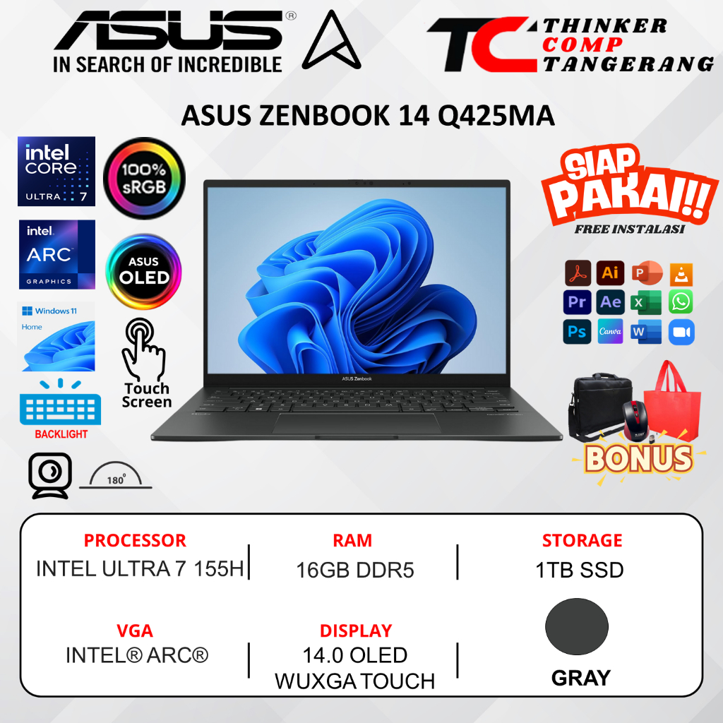 Jual Laptop OLED Slim Asus Zenbook 14 Q415MA Intel Ultra 7 155H Ram ...