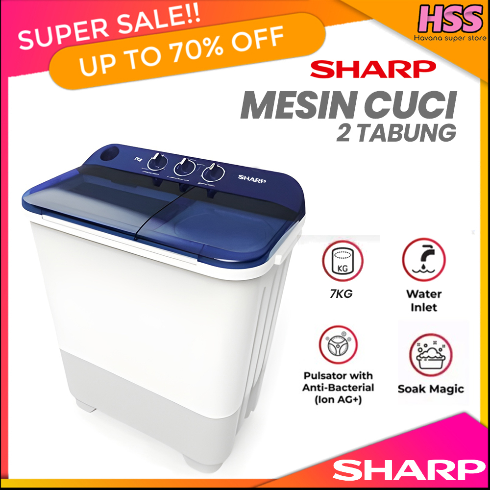 Jual MESIN CUCI SHARP 2 TABUNG ES 75NT Kapasitas 7,5Kg - 8 KG - Garansi resmi 5nTahun | Shopee ...