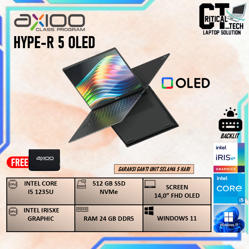 Jual AXIOO HYPE-R 5 OLED I5 1235 24GB 512GB DOS 14.0FHD BLK (UNDER 1KG ...