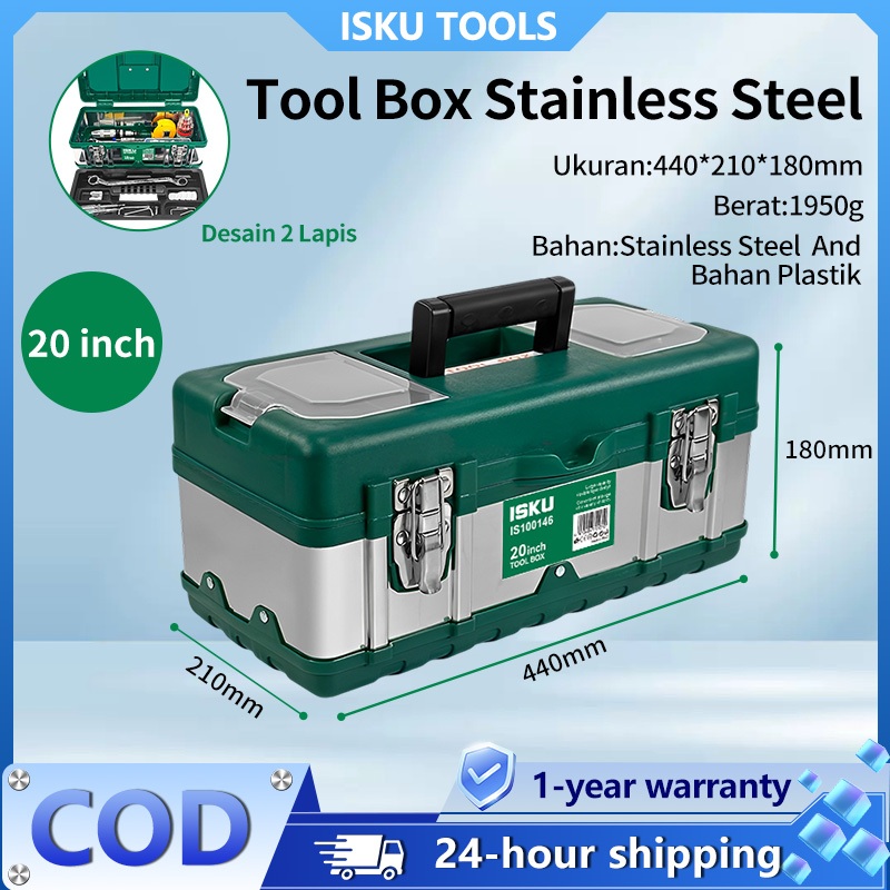 Jual ISKU Tool Box Besar Stainlees 15/18/20 Inch Kotak Perkakas Besi Tahan Kotak Alat Perkakas ...