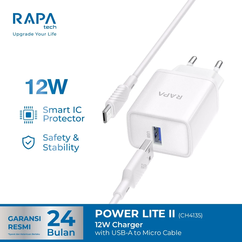 Jual RAPA Adaptor + Cable USB-A to Micro 12W (CH4135) Power Lite II ...
