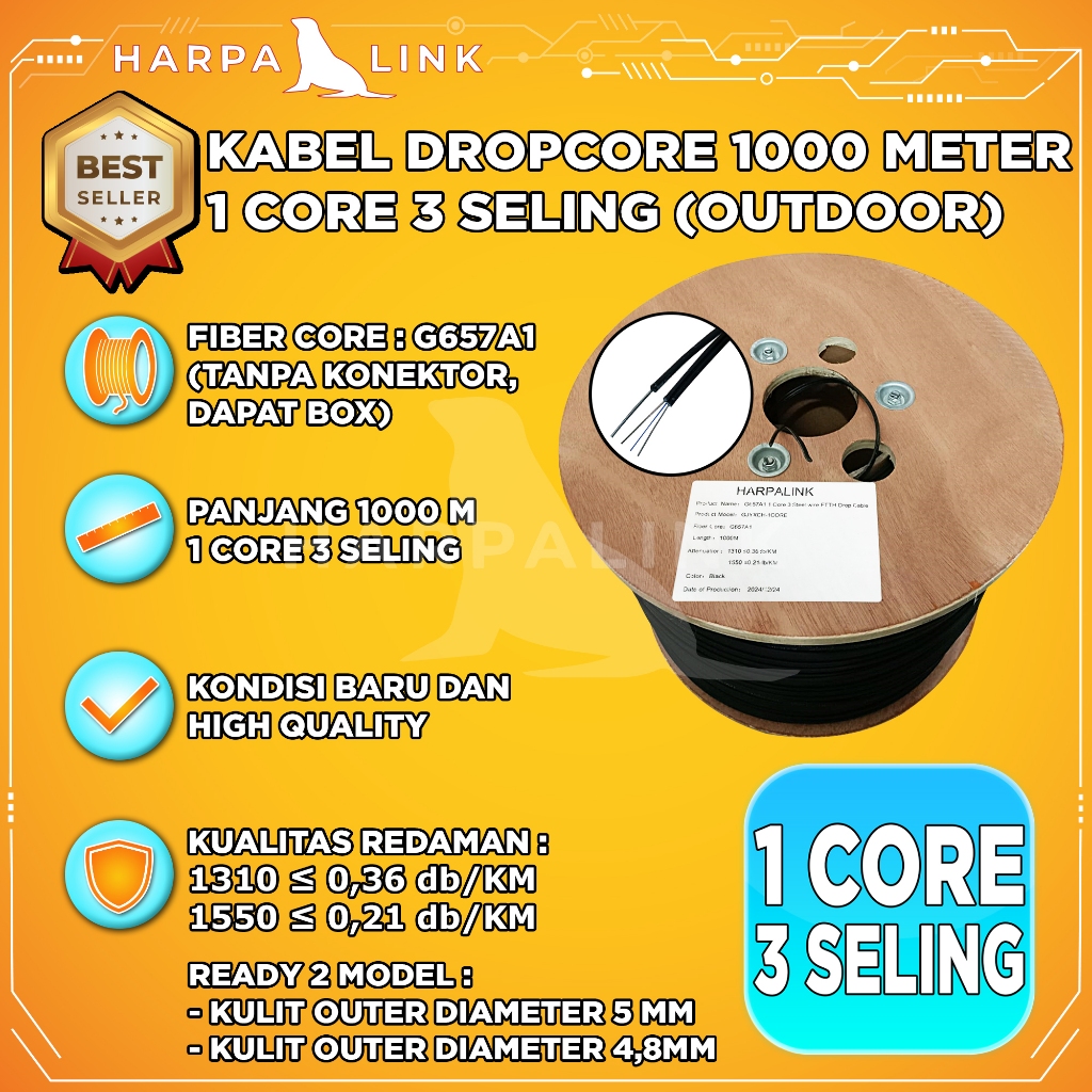 Jual Kabel Dropcore Fiber Optic 1000 Meter / Kabel Dropcore Fiber Optic ...