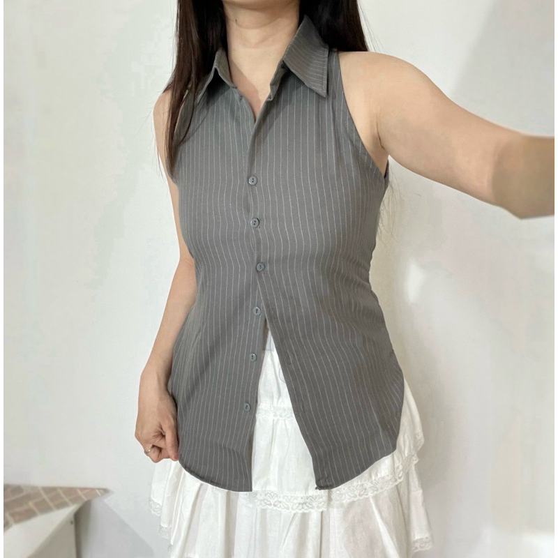 Jual LILO Beryl Fitted Top | Atasan Vest Garis Stripe | Baju Wanita Kemeja Tank top | Tanktop ...