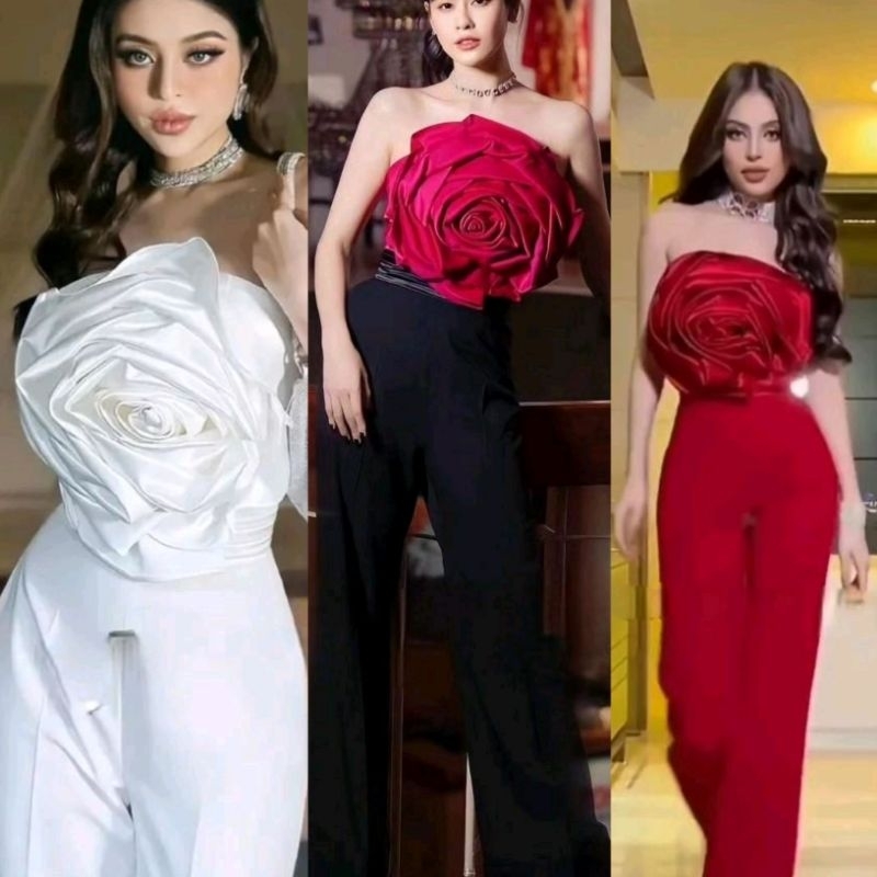 Jual jumpsuit rose big floral big rose playsuit panjang merah putih ...