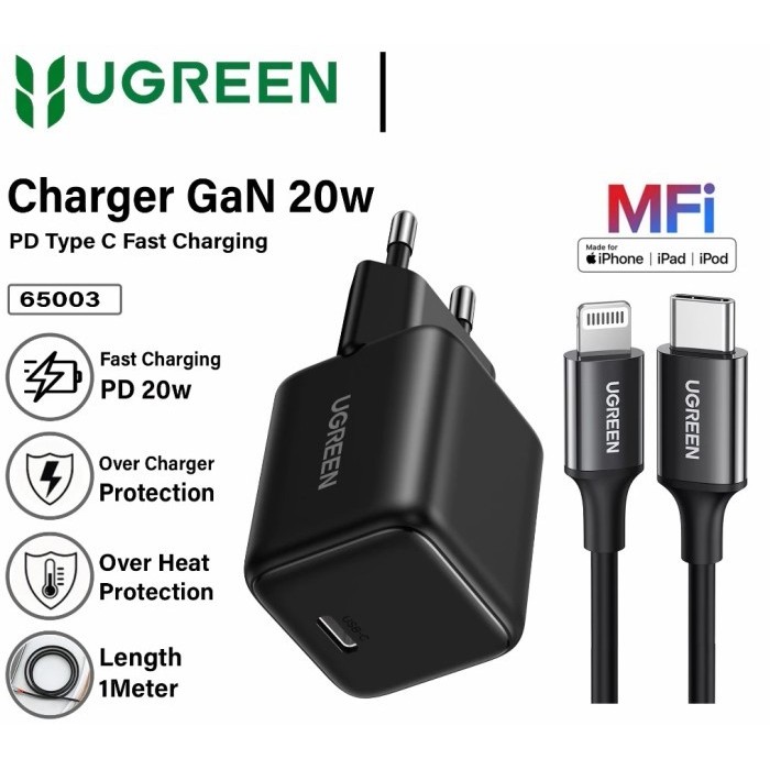 Jual UGREEN Charger Iphone 20 watt GAN N Series PD Type c To Lightning Cable MFi premium 65005 I ...