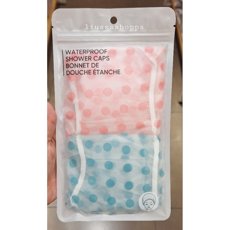Jual Shower Cap Miniso - Wavy Dots Waterproof Shower Caps (2 pcs ...