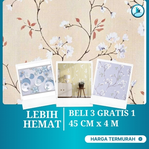 Jual KOMBO HEMAT Wallpaper Sticker Dinding Ruang Tamu Motif Polos Bunga ...