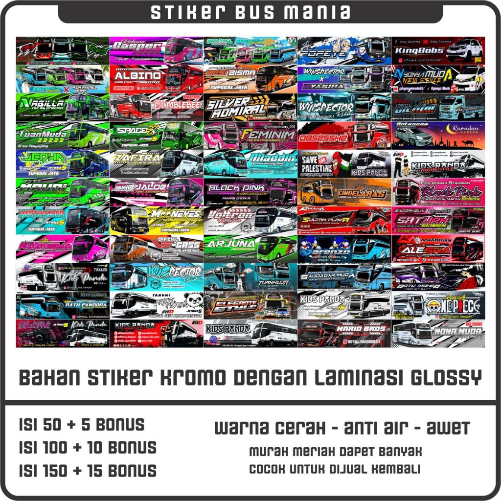 Jual stiker bus mania isi 150 murah desain paling lengkap julukan bus ...
