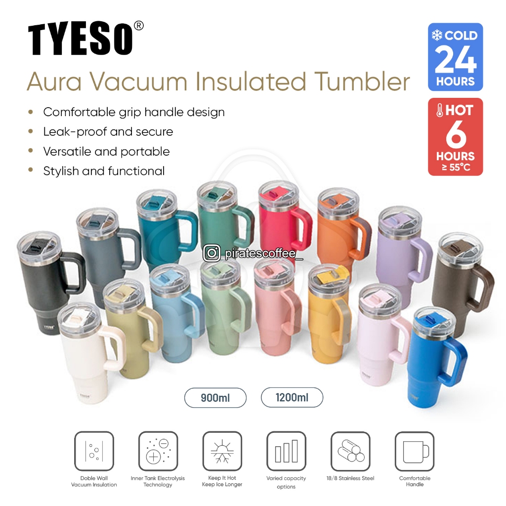 Jual Tyeso Aura Tumble Portable Vacuum Insulated Stainless Double Wall 900ml 1200ml | Botol Air ...