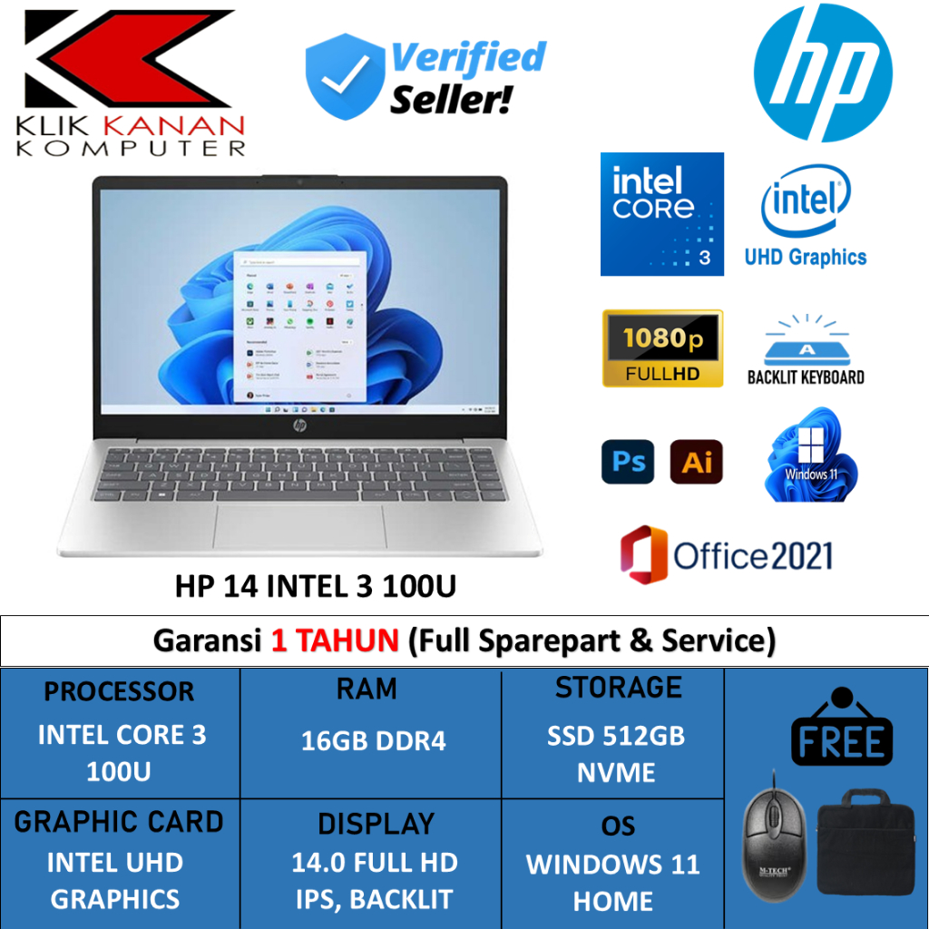 Jual Laptop Kantor HP 14/14s Intel Core 3 100U 16GB 1TB SSD FHD IPS ...