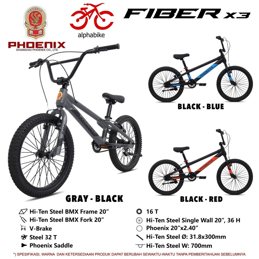 Jual SEPEDA BMX 20 PHOENIX BMX FIBER X3 BLACK (BAN 2.40) | Shopee Indonesia
