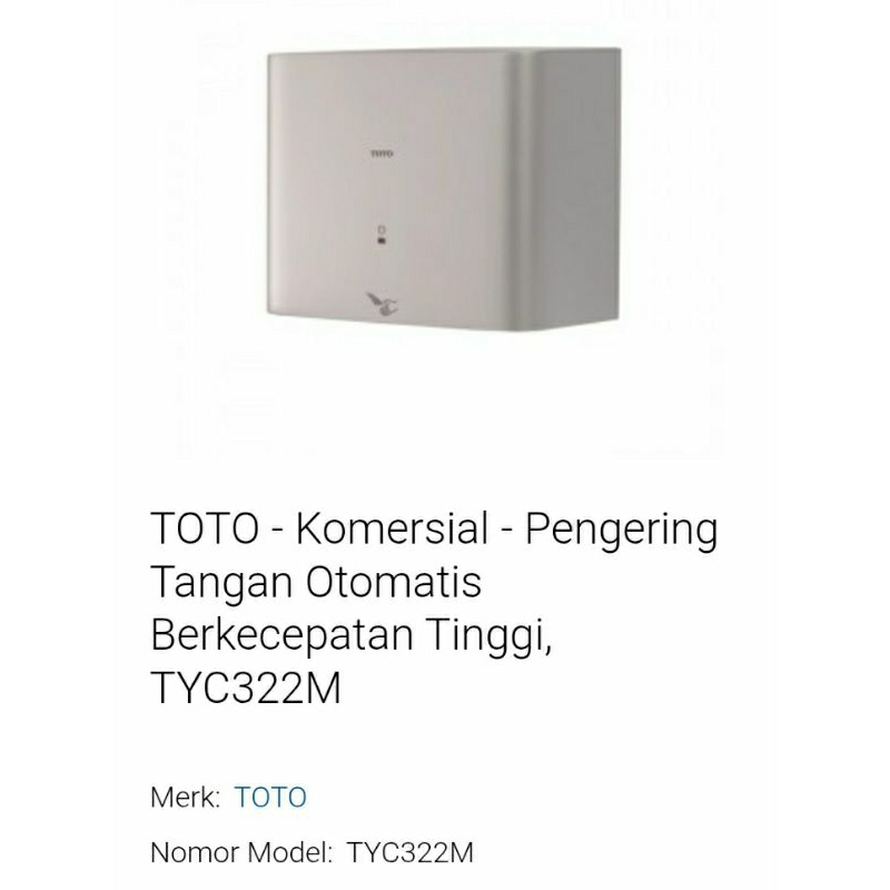 Jual HAND DRYER TOTO TYC322M HIGH SPEED OTOMATIS | Shopee Indonesia