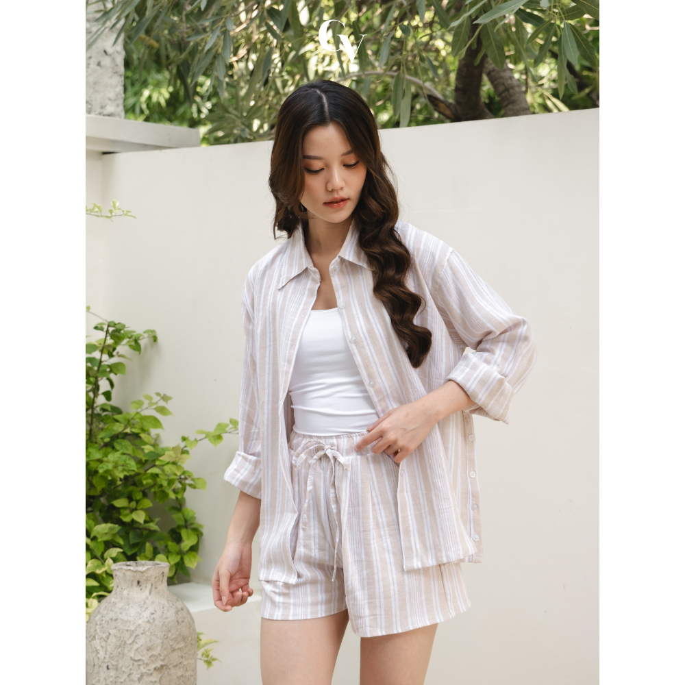 Jual CaVa Chic - Alice Stripes Linen Set | Setelan Kemeja Salur Linen ...