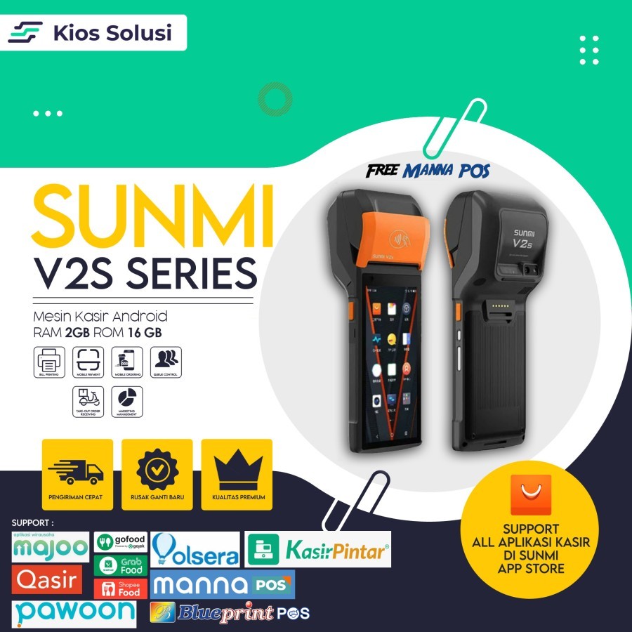 Jual Mesin Kasir Portable Android Sunmi V2S Series | 2/16 GB | 3GB/32GB | Printer Label | 58mm ...