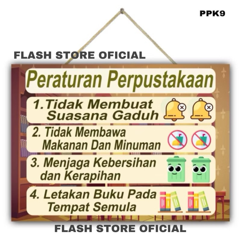 Jual COD ☑️ Hiasan Dinding Poster PERATURAN PERPUSTAKAAN gantungan ...