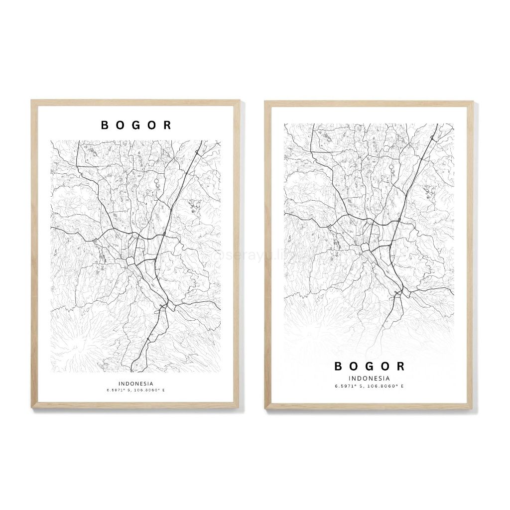 Jual Poster Peta Bogor City Map Print Frame Kayu Modern Minimalis ...