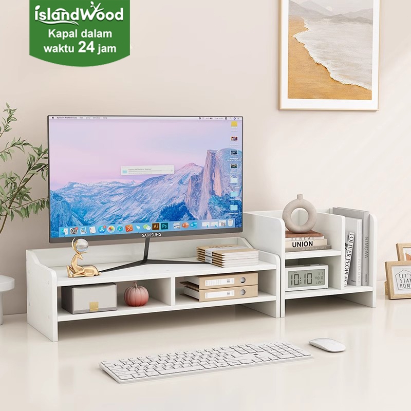 Jual Stand Monitor Kayu Rak Monitor Desktop Rak Buku Kayu Rak Monitor ...