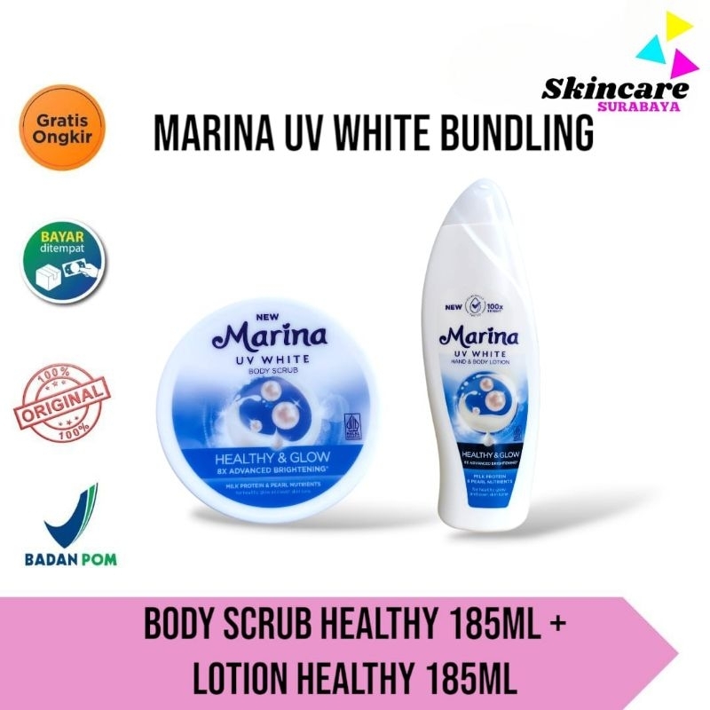 Jual MARINA BUNDLING Body Scrub 185ml + Lotion Marina 185ml | Scrub ...