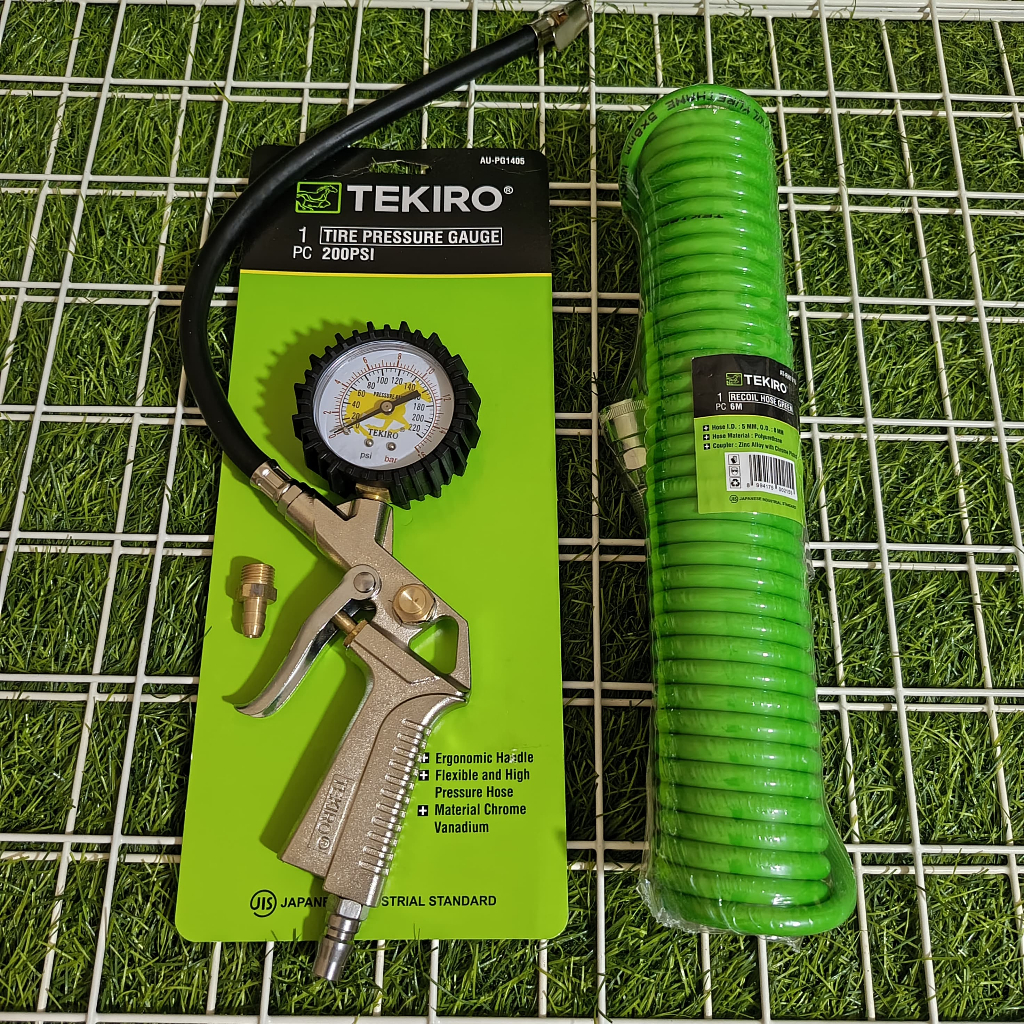 Jual TEKIRO Tire Pressure Gauge Tire Inflator Air Tekanan Angin + Selang Recoil 6 Meter / Paket ...