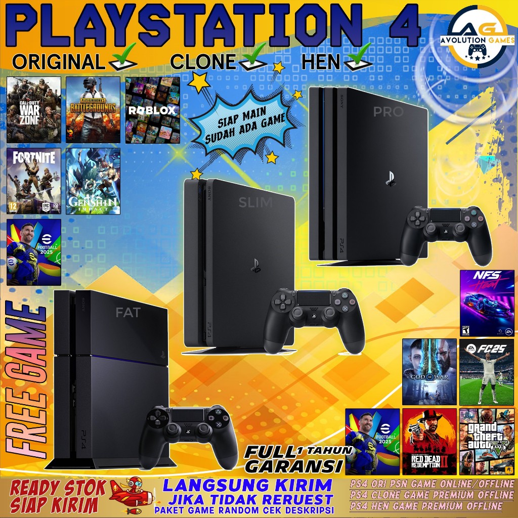 Jual SONY PLAYSTATION 4 PS4 SLIM | PS4 PRO | PS4 FAT | HEN ORIGINAL CLONE HDD 500GB | HDD 1TB ...