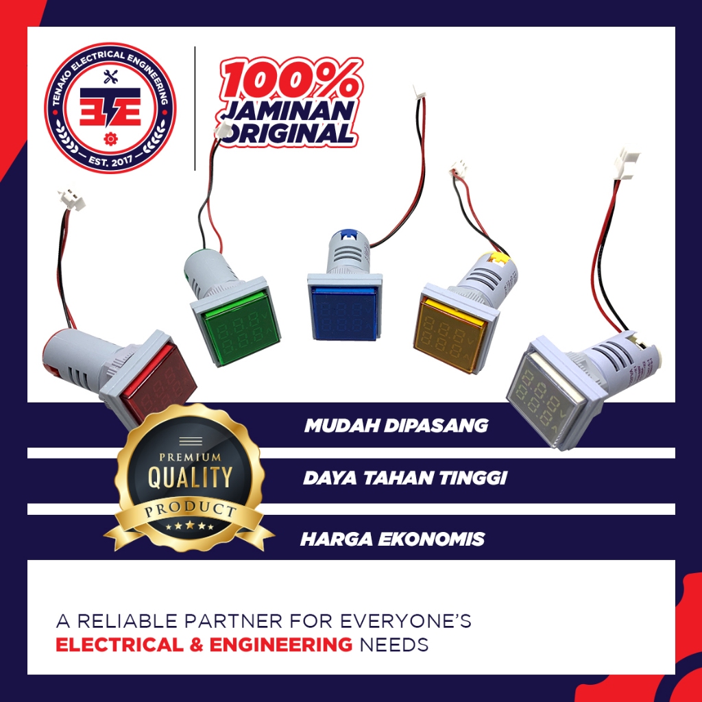 Jual Pilot Lamp LED 22mm 2in1 With Volt+Ampere Meter Indicator Kotak ...