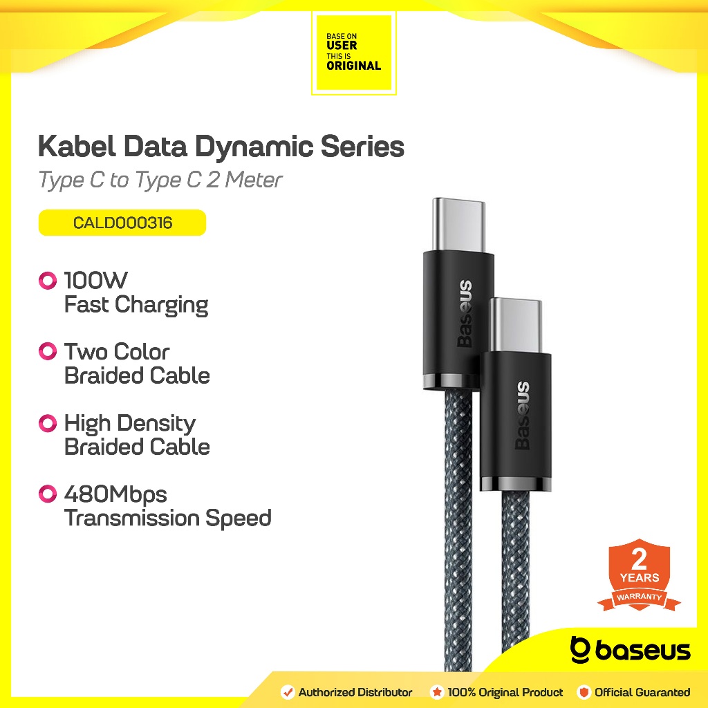 Jual BASEUS ORIGINAL Kabel Data Dynamic Series Type C to Type C 100W 2M ...