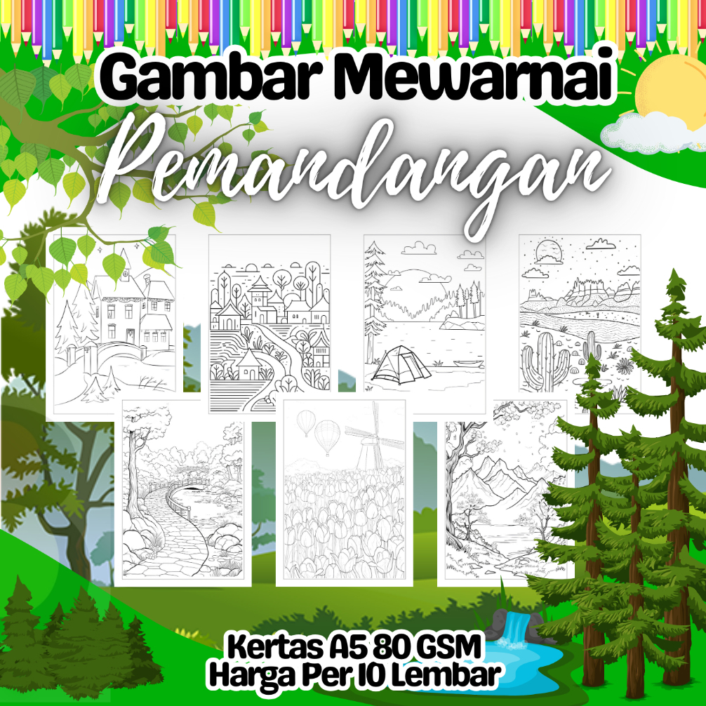 Jual 10 Lembar Kertas A5 Gambar Mewarnai Tema PEMANDANGAN LANDSCAPE ...