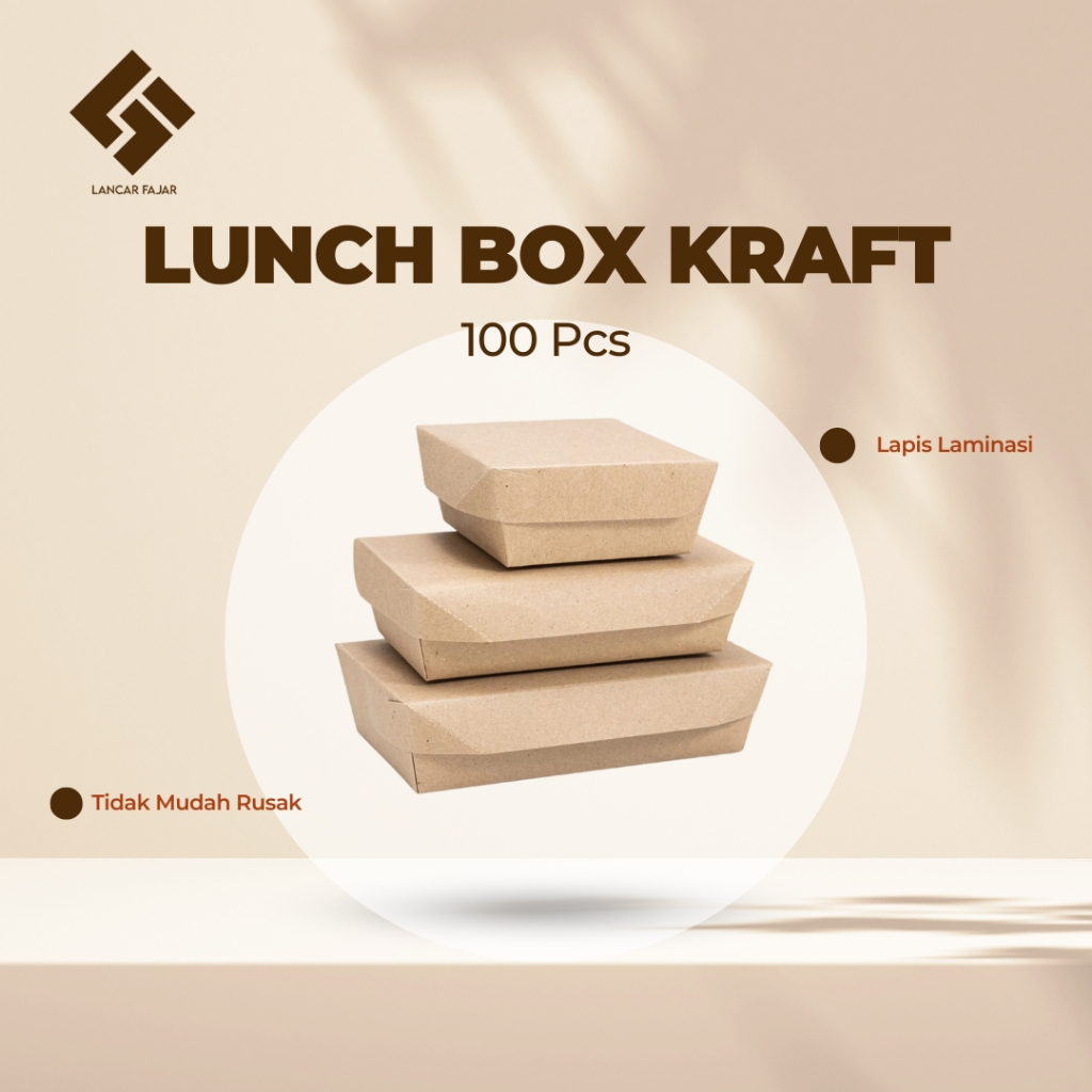 Jual [100 pcs ] lunch box kraft | lunchbox | kotak makan paper lunch box | lunch box paper ...