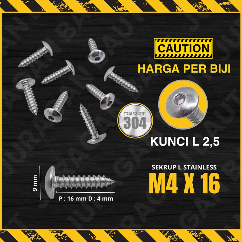 Jual SEKRUP SKRUP KUNCI L STAINLESS M4 X 15 | M4X15 || BAUT BODY CACING ...