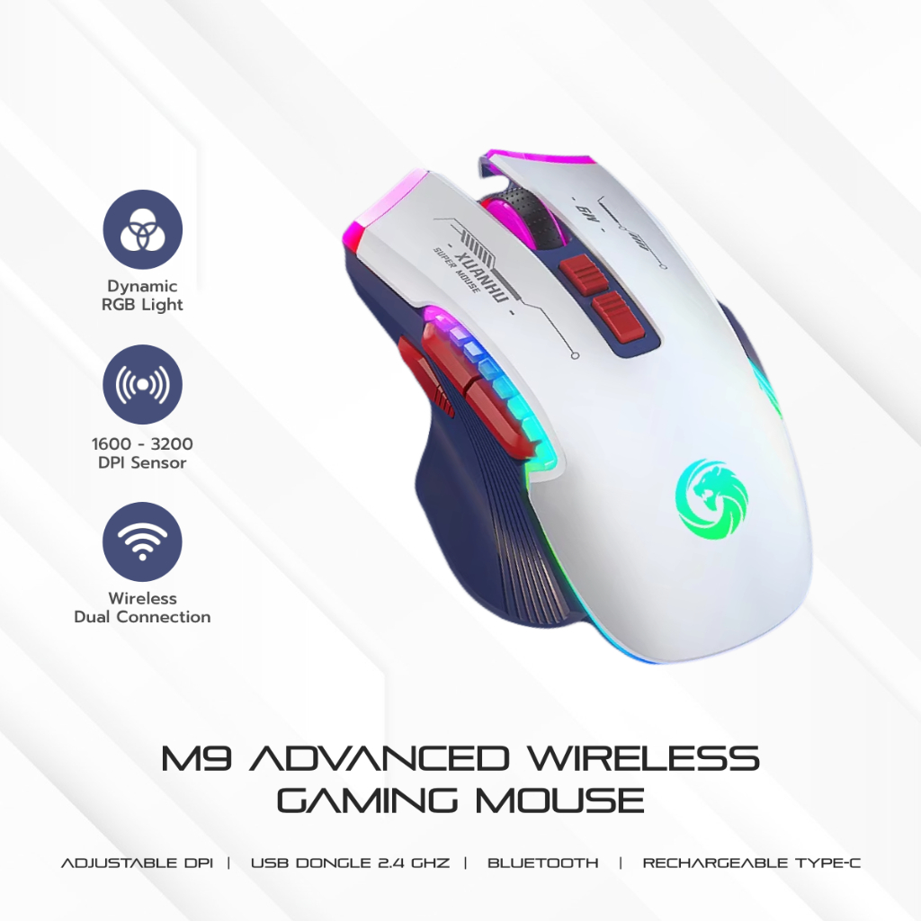 Jual Mouse Wireless Gaming Rechargeable M9 Dual Connection Silent Click ...