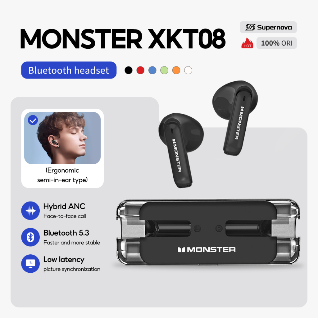 Jual Supernova x Monster XKT08 TWS headset bluetooth headphone Earphone ...