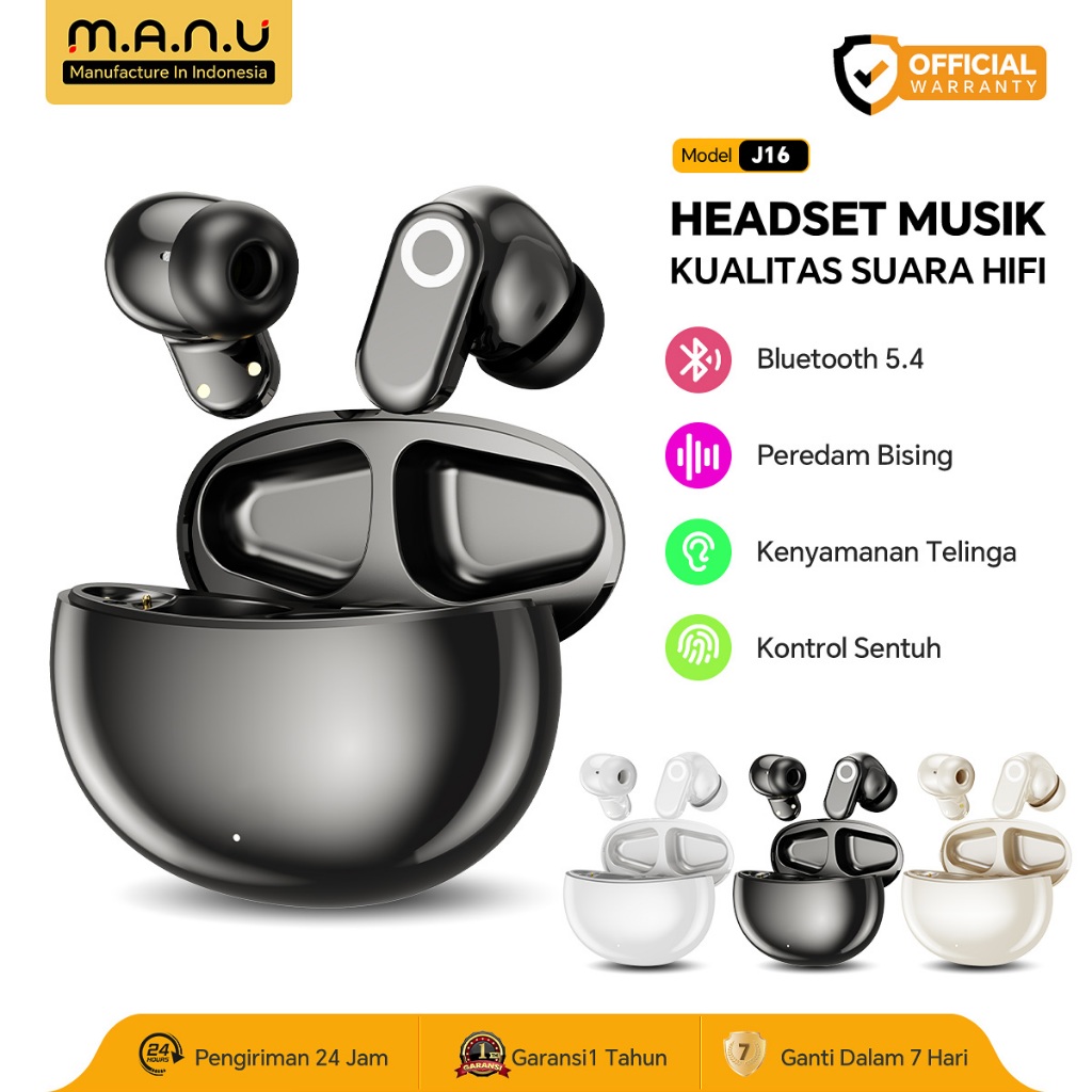 Jual MANU Ori 100% ANC Bluetooth Headset J16 HIFI Sound Bluetooth 5.4 In-Ear Wireless Headphones ...
