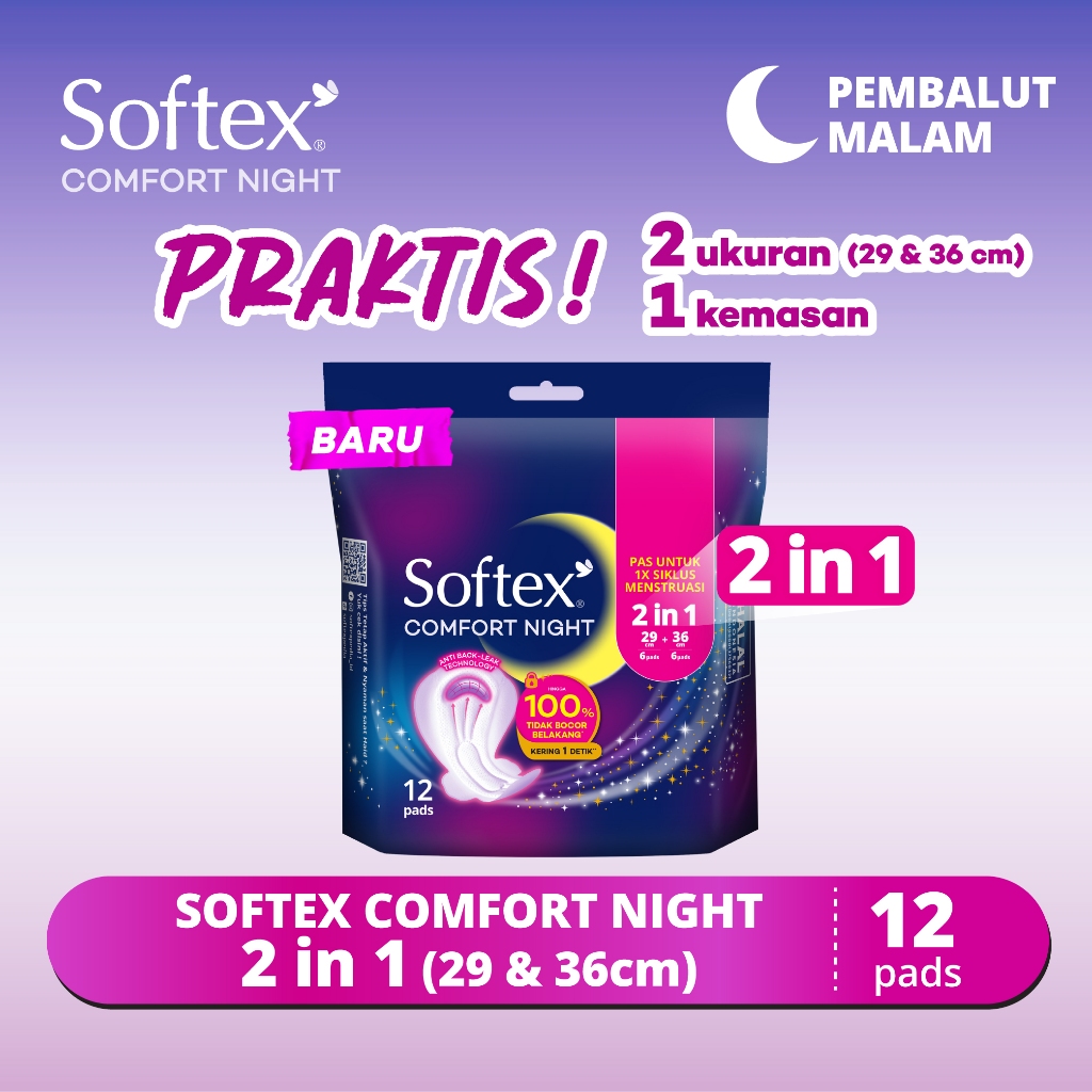Jual Softex Comfort Night 2in1 12 pads - Pembalut Malam - Spesial Bulan Ungu | Shopee Indonesia