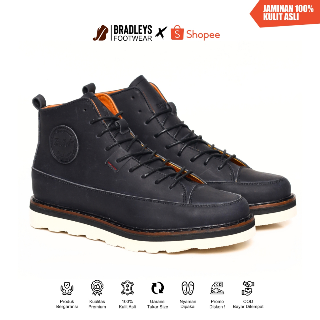 Jual Bradleys Arthur Black - Sepatu Sneakers Boots Pria Bahan Kulit Asli | Shopee Indonesia