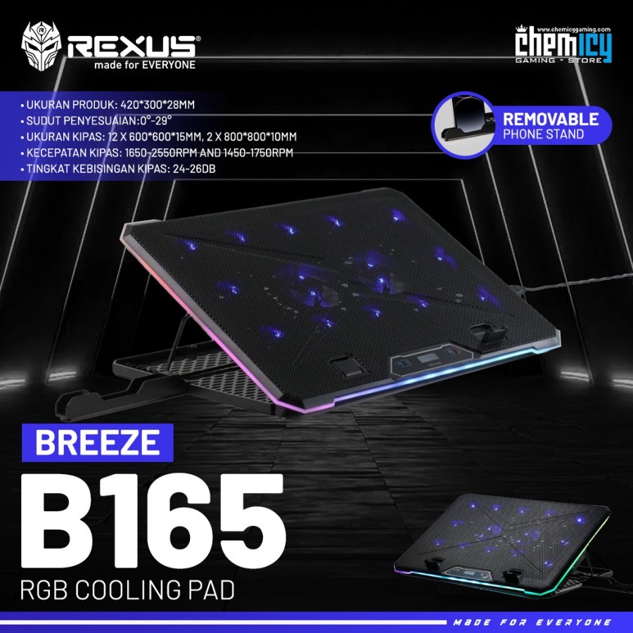 Jual Rexus Breeze B165 / B-165 RGB Cooling Pad / Laptop Notebook Fan | Shopee Indonesia