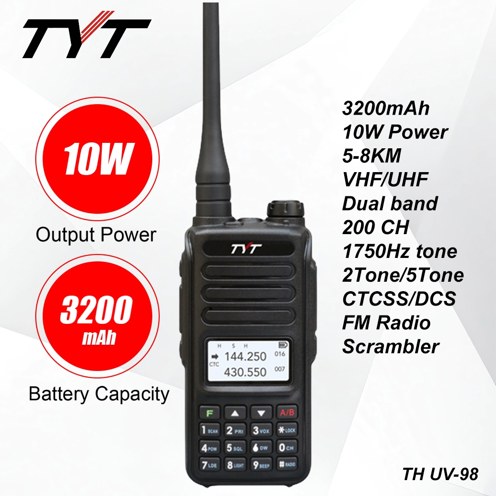 Jual TYT UV98 Dual Band 10 Watts Handheld Two Way Radio 3200mah Battery ...