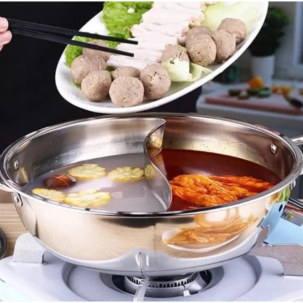 Jual Panci Shabu 2 Sekat - Hot Poy Panci Steamboat Tutup Kaca-Panci ...