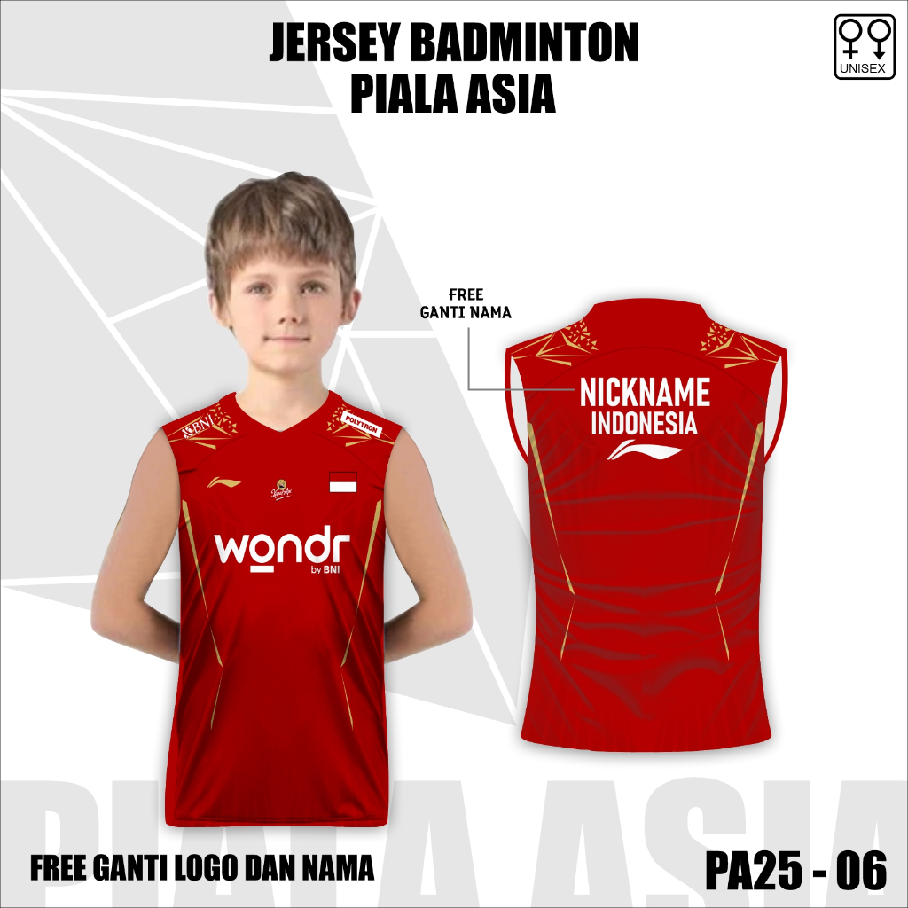 Jual Jersey badminton piala asia 2026 kaos singlet baju olahraga anak bulu tangkis terbaru ...