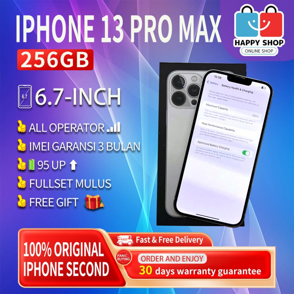 Jual iPhone 13 Pro Max 256GB Second Original100% 5G 6.7"OLED-Ori Fullset Mulus Normal Phone ...